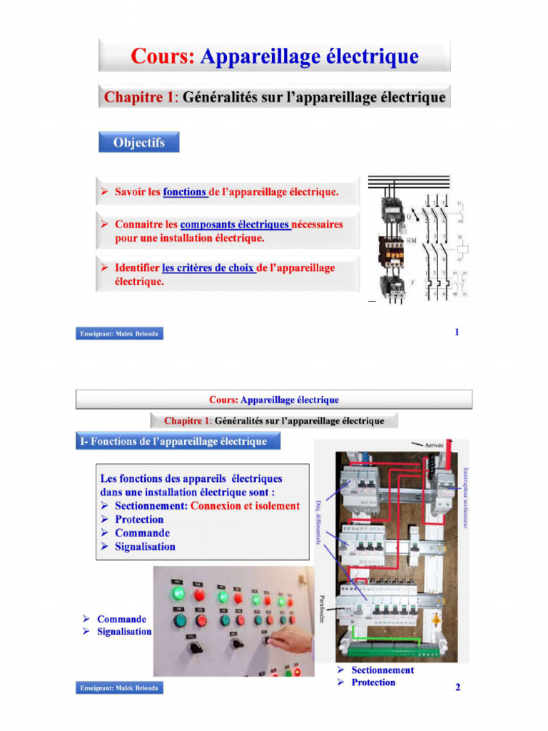 Chapitre 1 Appareillages Electriques | PDF