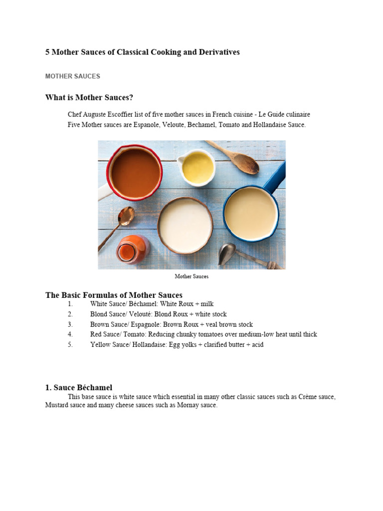 5 Mother Sauces of Classical Cooking | PDF