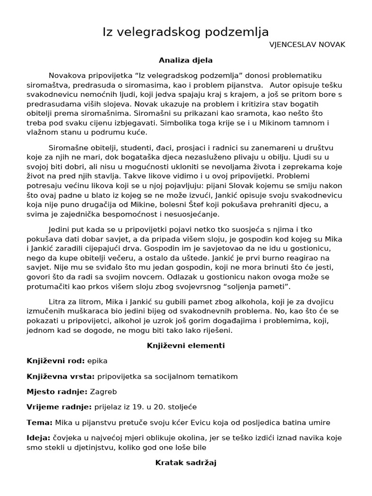 Iz Velegradskog Podzemlja - Lektira | PDF