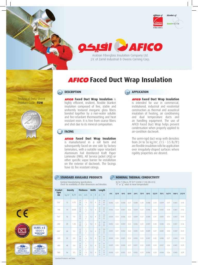 AFICO Faced Duct Wrap Insulation Guide | PDF | Duct (Flow) | Thermal ...