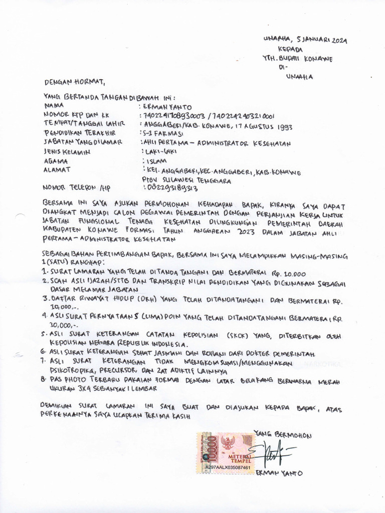 Surat Permohonan - Erman | PDF