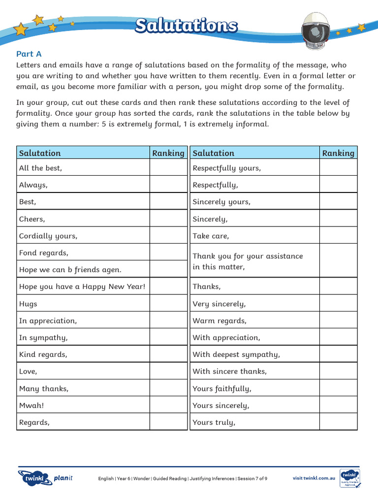 Salutations Activity Sheet | PDF