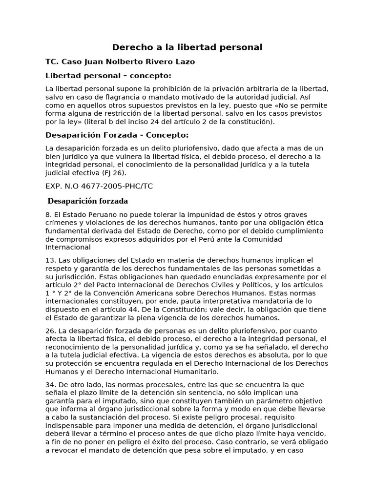 Derecho A La Libertad Personal - Desaparición Forzada | PDF