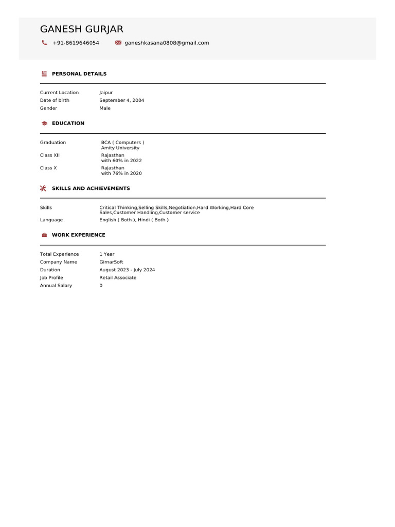 Ganesh Gurjar Resume | PDF