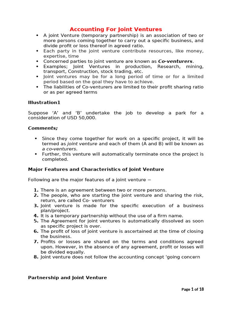 Joint Venture Accounts | PDF | Debits And Credits | Finance & Money ...