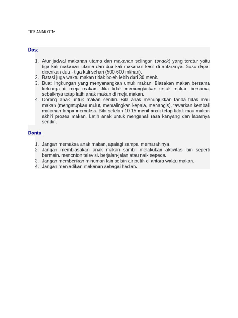 Tips Anak GTM | PDF