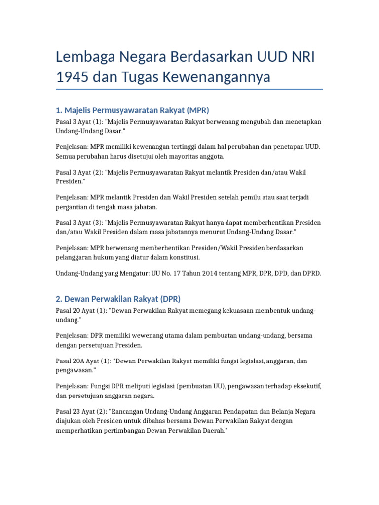 Lembaga Negara UUD 1945 | PDF