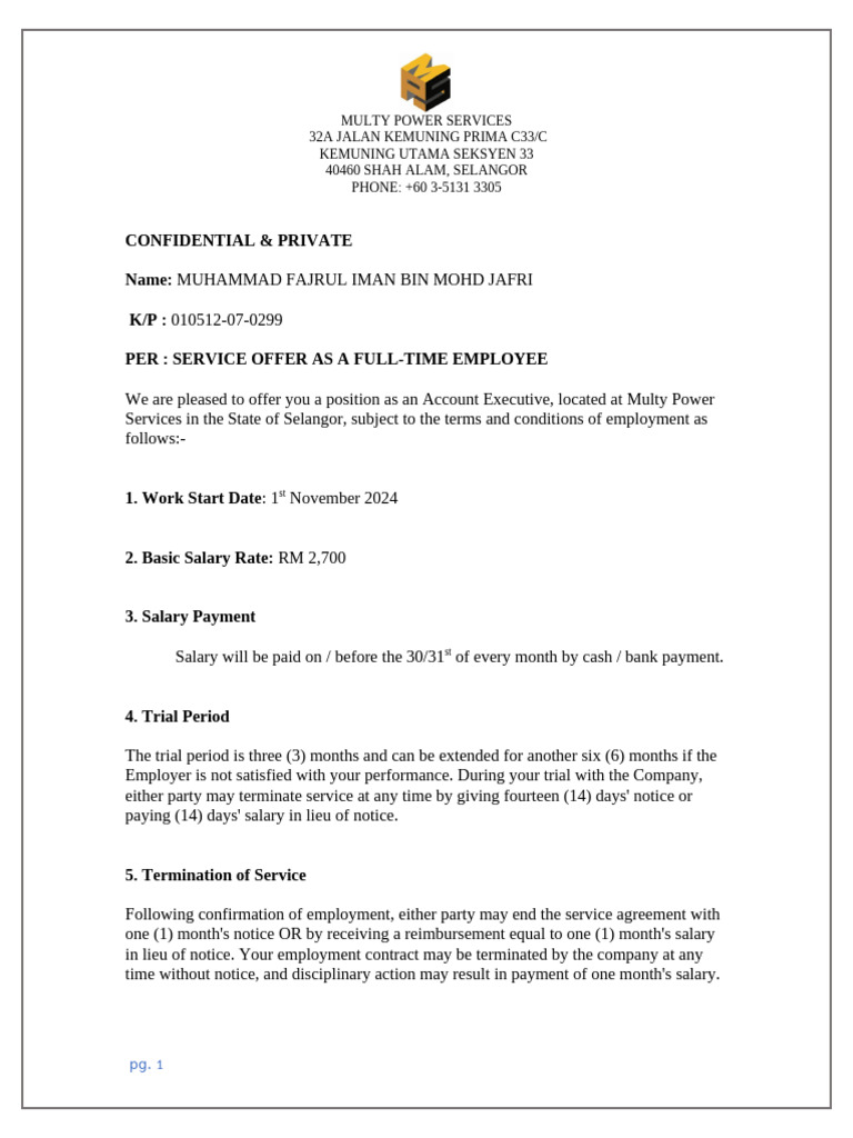 Office Offer Letter Template | PDF