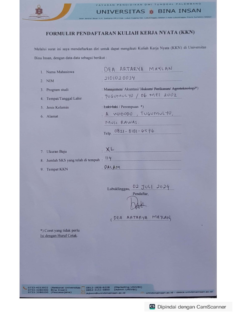 Formulir Pendaftaran KKN | PDF