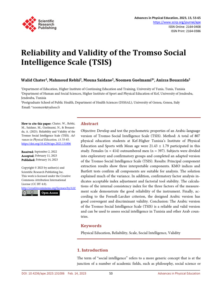 Reliability and Validity of The Tromso Social Inte | PDF