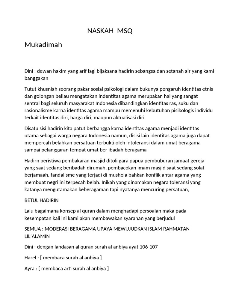 Naskah MSQ - 1 | PDF