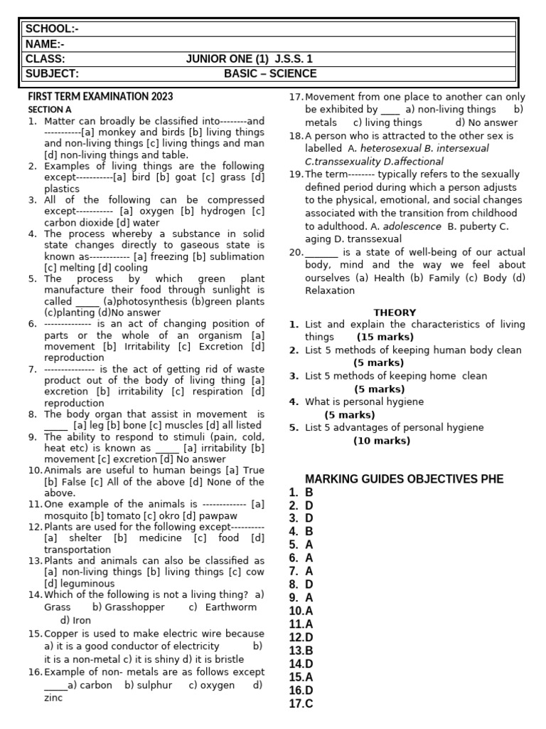 Basic Science Js1 | PDF