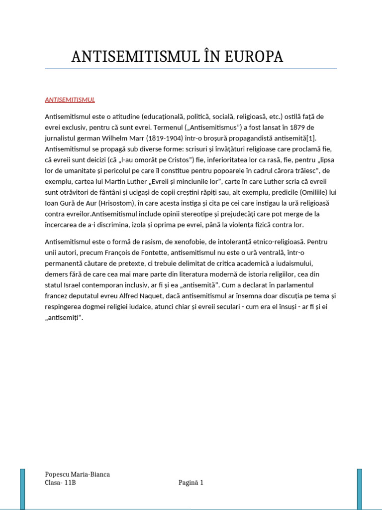 ANTISEMITISMUL ÎN EUROPA-referat Ist Evr | PDF