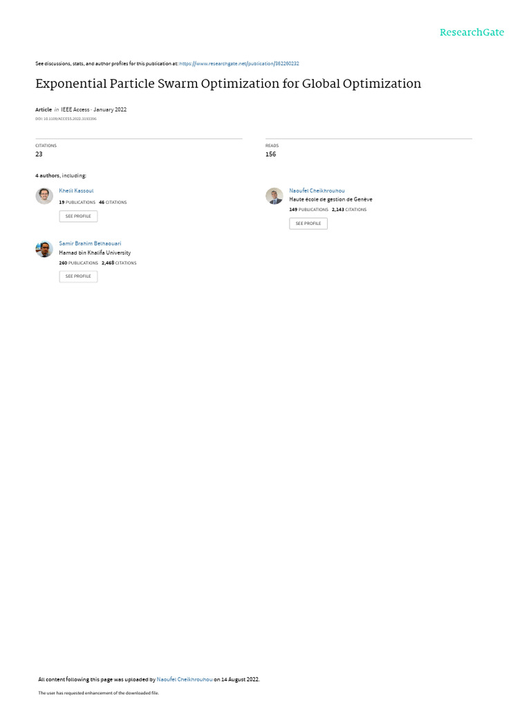 Exponential Particle Swarm Optimization For Global Optimization | PDF