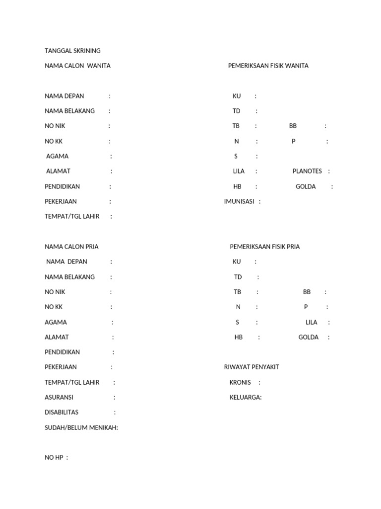 Blangko Skrining Catin | PDF