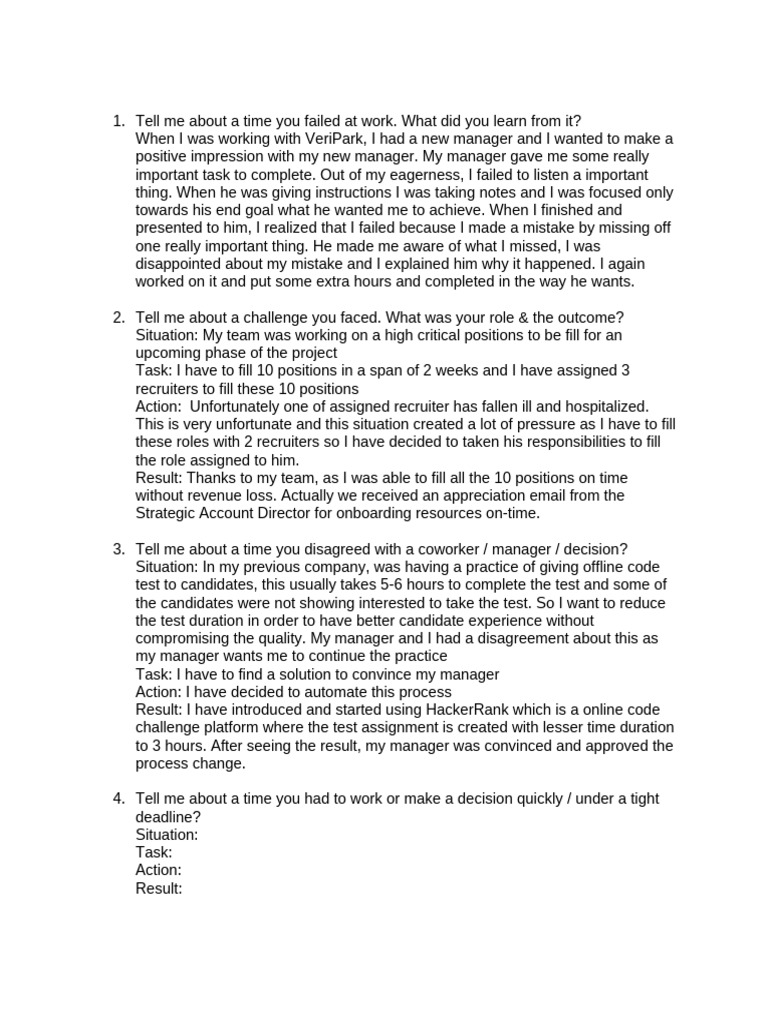Behavioral Questions | PDF | Recruitment | Time Management