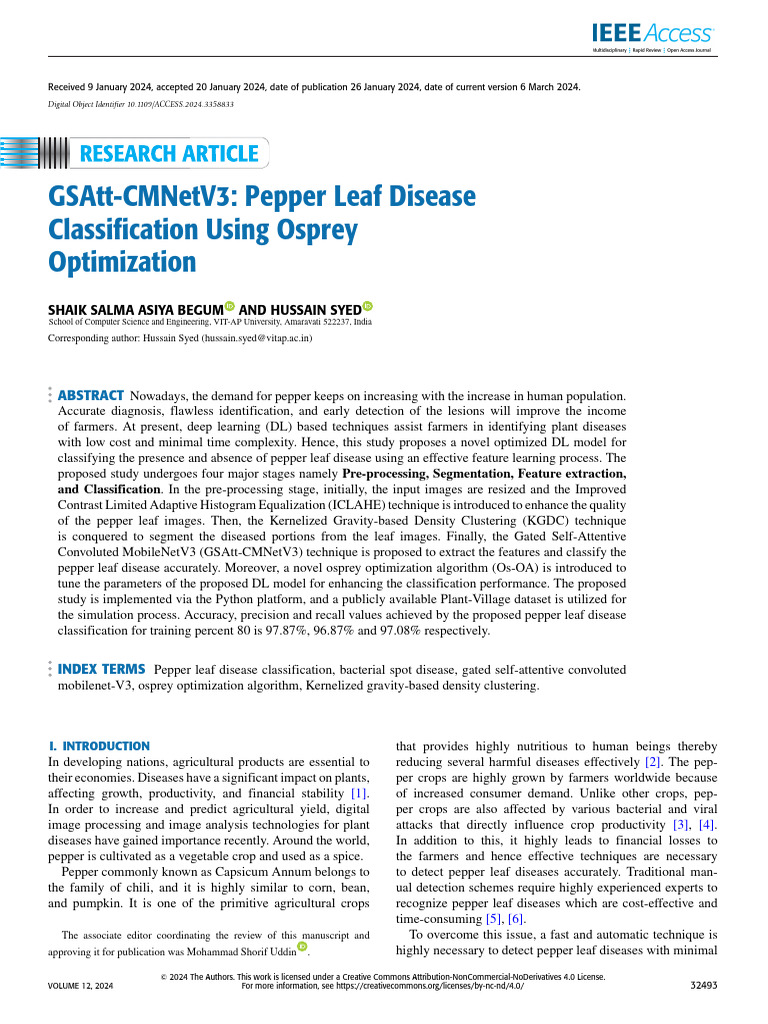 GSAtt-CMNetV3 Pepper Leaf Disease Classification Using Osprey Optimization | PDF