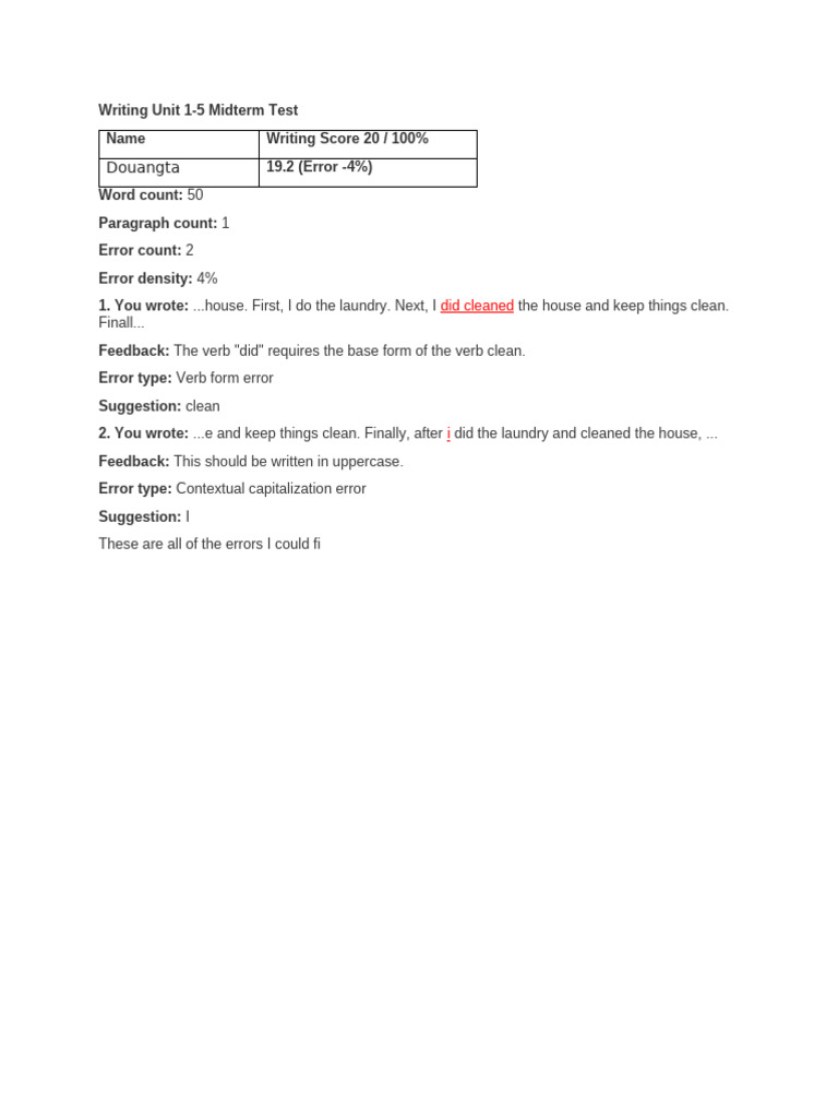 Writing Unit 1-5 Douangta | PDF