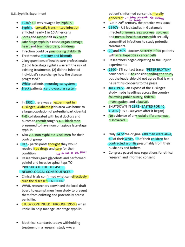 Yt Syphilis Experiment Notes 1 | PDF