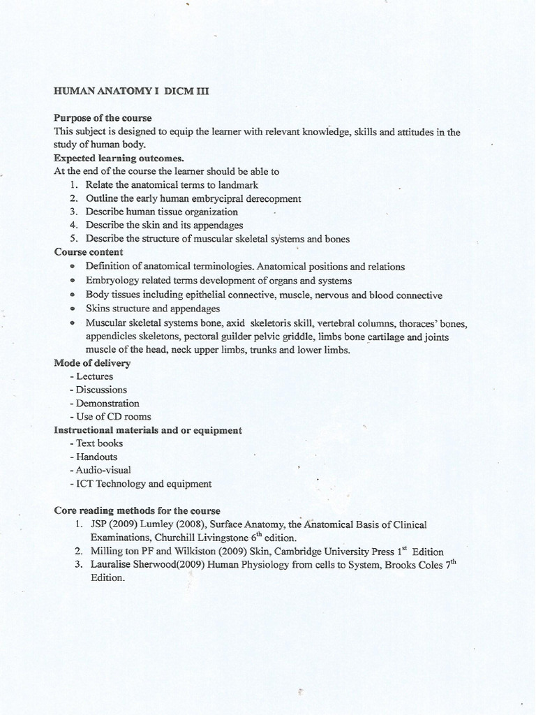 Human Anatomy Course 1 | PDF