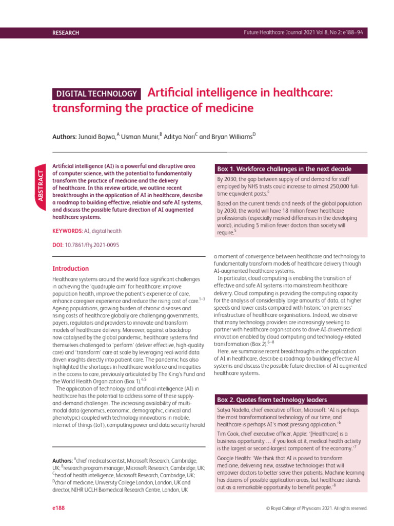 Artificial Intelligence in Healthcare Transforming The Practice of ...