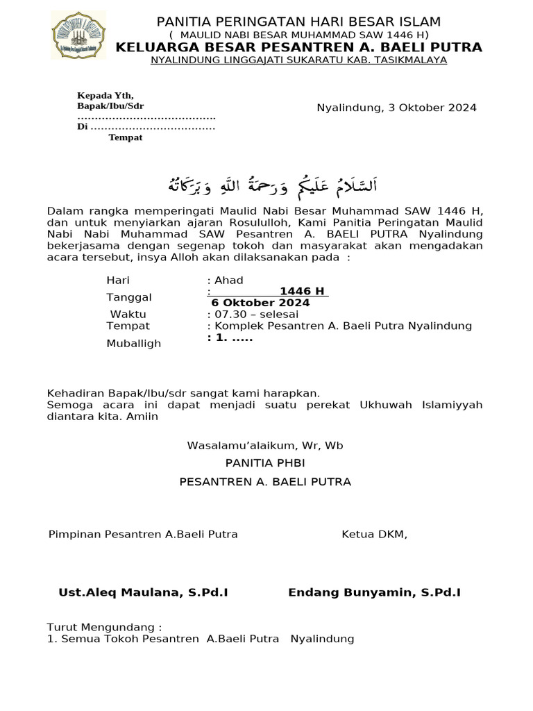 Undangan Dan Proposal Maulid 2024 | PDF