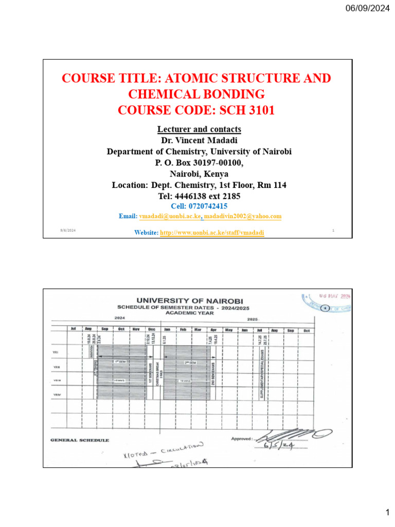 SCH 3101 - Atomic Structure and Chemical Bonding - 6-9-2024-V1 (Autosaved) | PDF