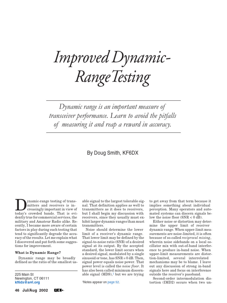 Arrl - QST Magazine - Improved Dynamic-Range Testing (2002) WW | PDF