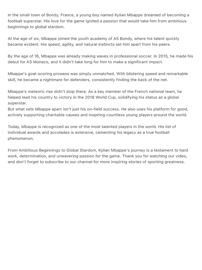Kylian Mbappe Success Story | PDF