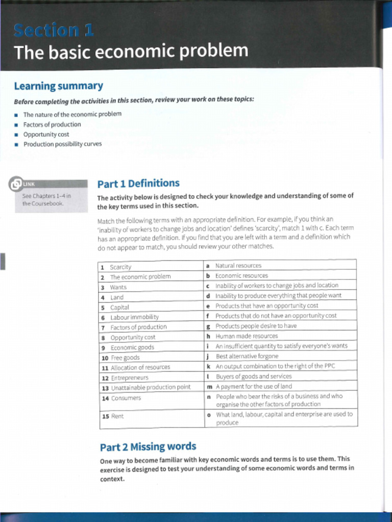 IGCSE Economics Workbook Sections 1 & 2 | PDF