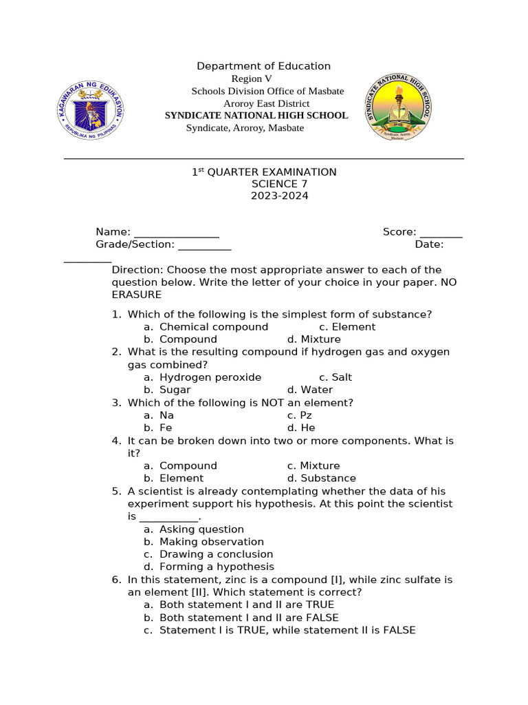 1st QUARTER EXAMINATION | PDF