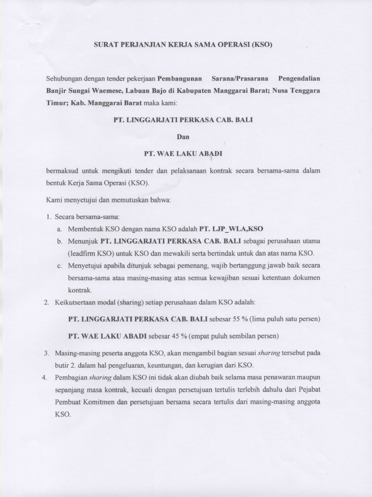 Surat KSO LJP-WLA-KSO (Waemese) PU | PDF