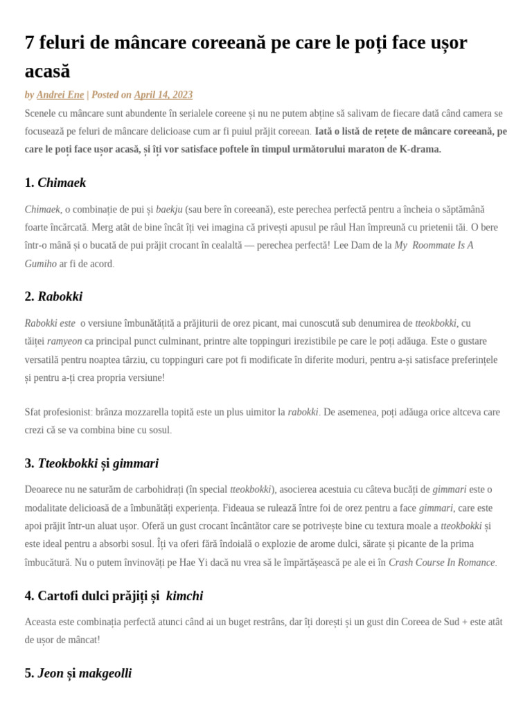7 Feluri de Mâncare Coreeană Pe Care Le Poți Face Ușor Acasă | PDF
