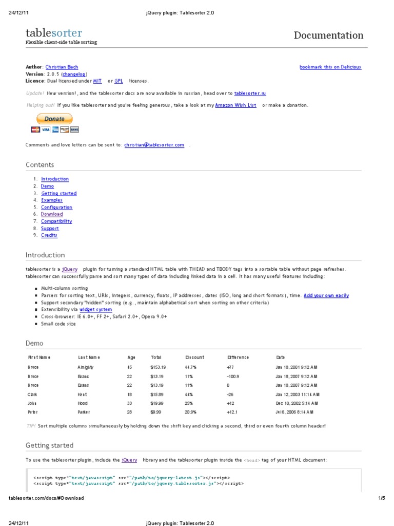 Jquery Plugin Tablesorter 2 Pdf J Query Java Script