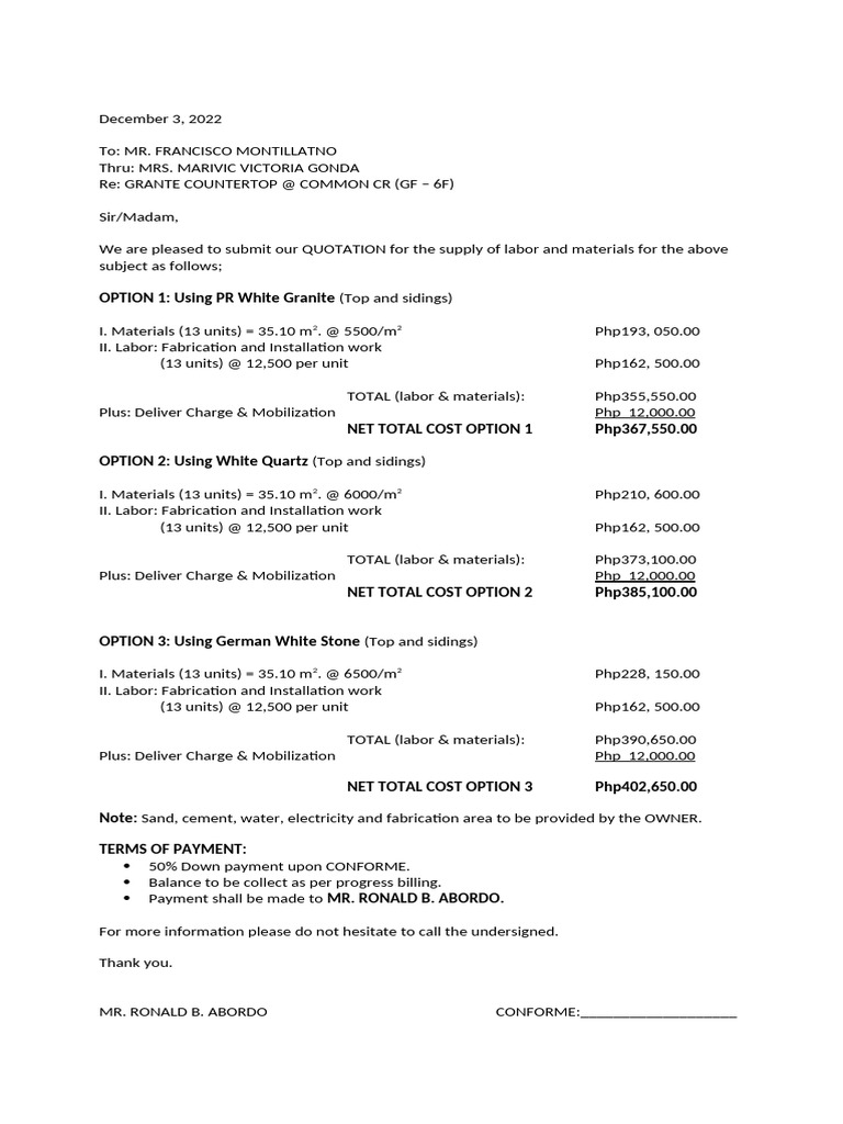 Granite Work at AMC Project Option 2 | PDF