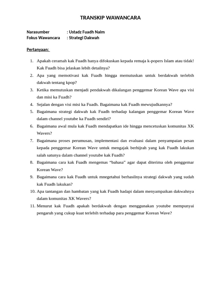 Transkip Wawancara | PDF