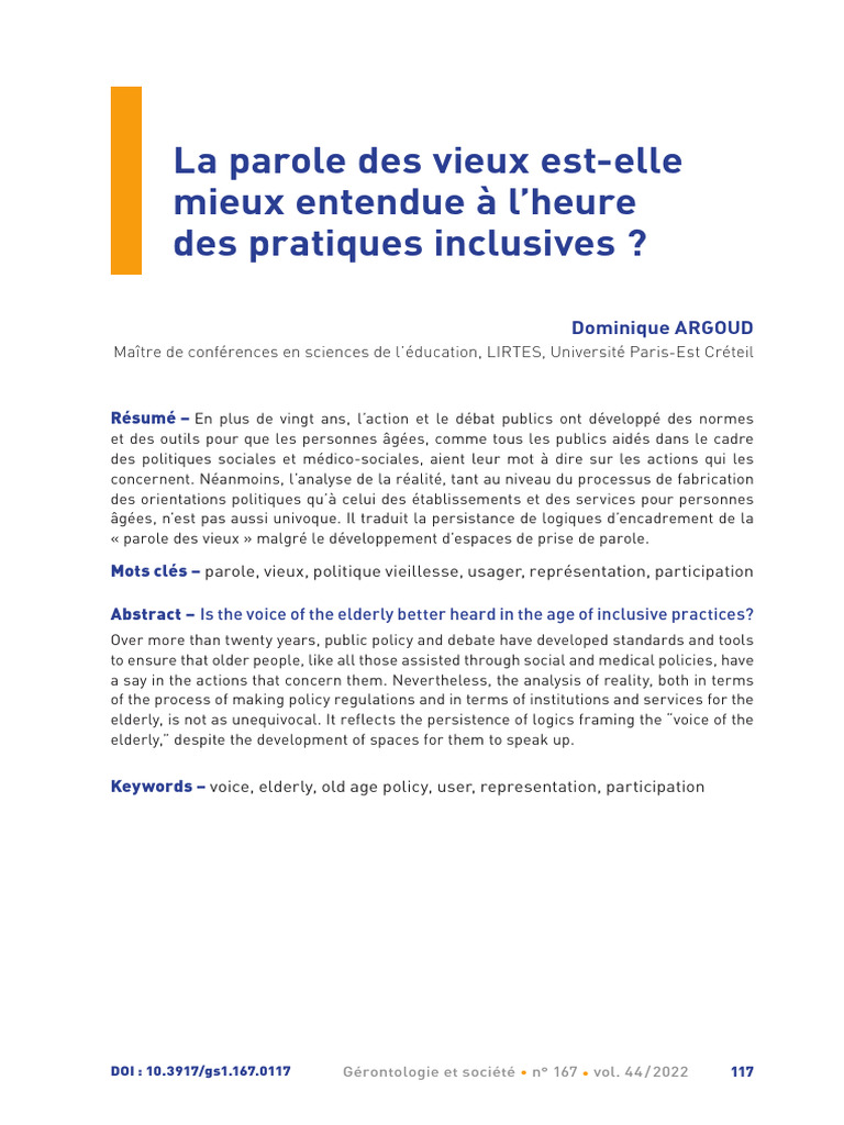 La Parole Des Vieux Est Elle Mieux Entendue A Lheure Des Pratiques ...