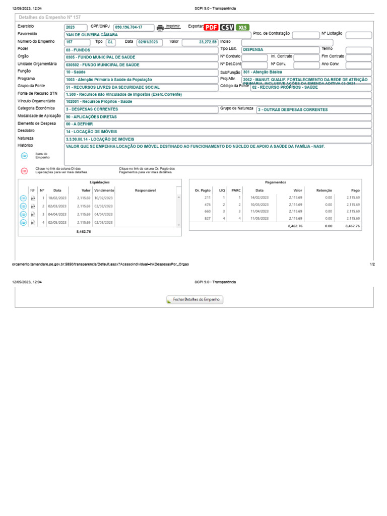 SCPI 9.0 - Transparência NASF | PDF