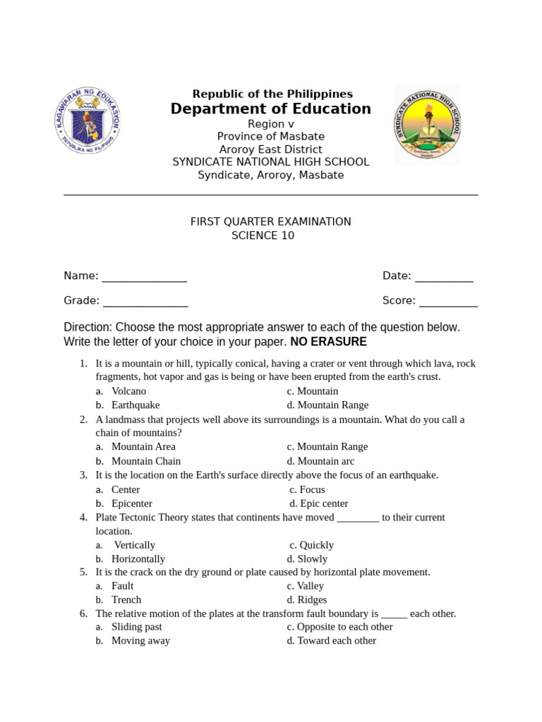 Exams in Grade 10 | PDF