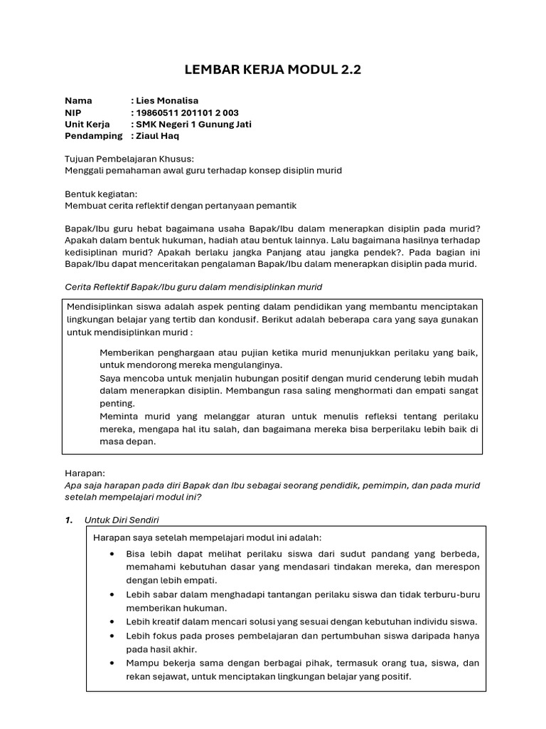 Lembar Kerja Modul 2.2 - Lies Monalisa | PDF