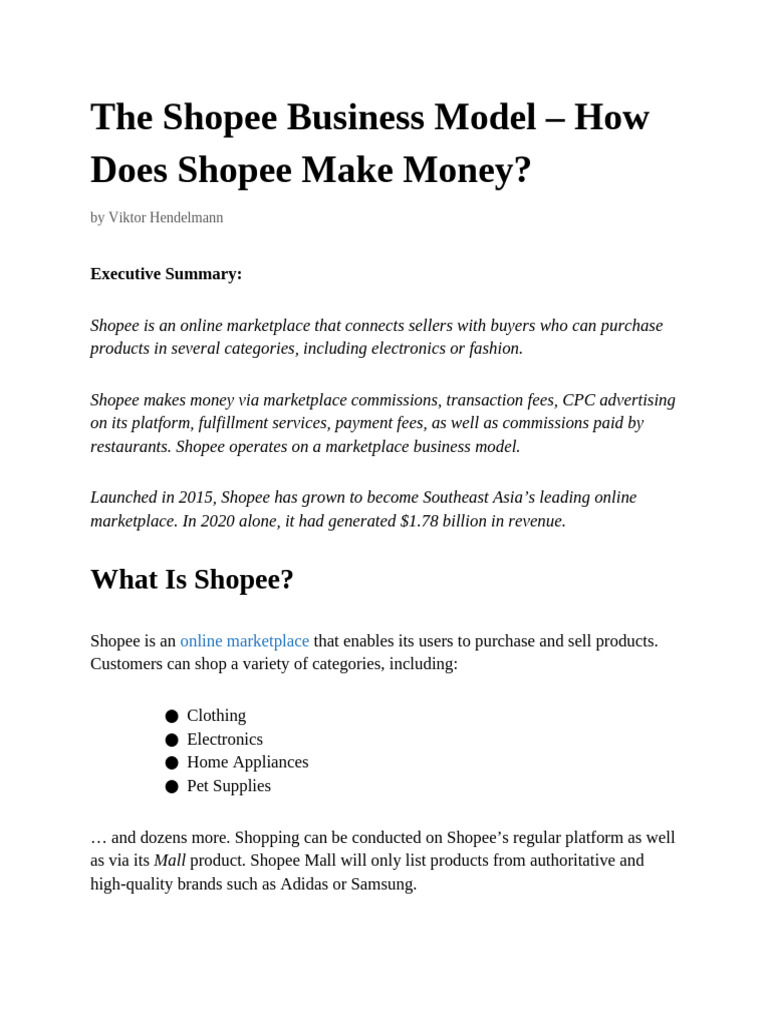 The Shopee Business Model - How Does Shopee Make Money | PDF