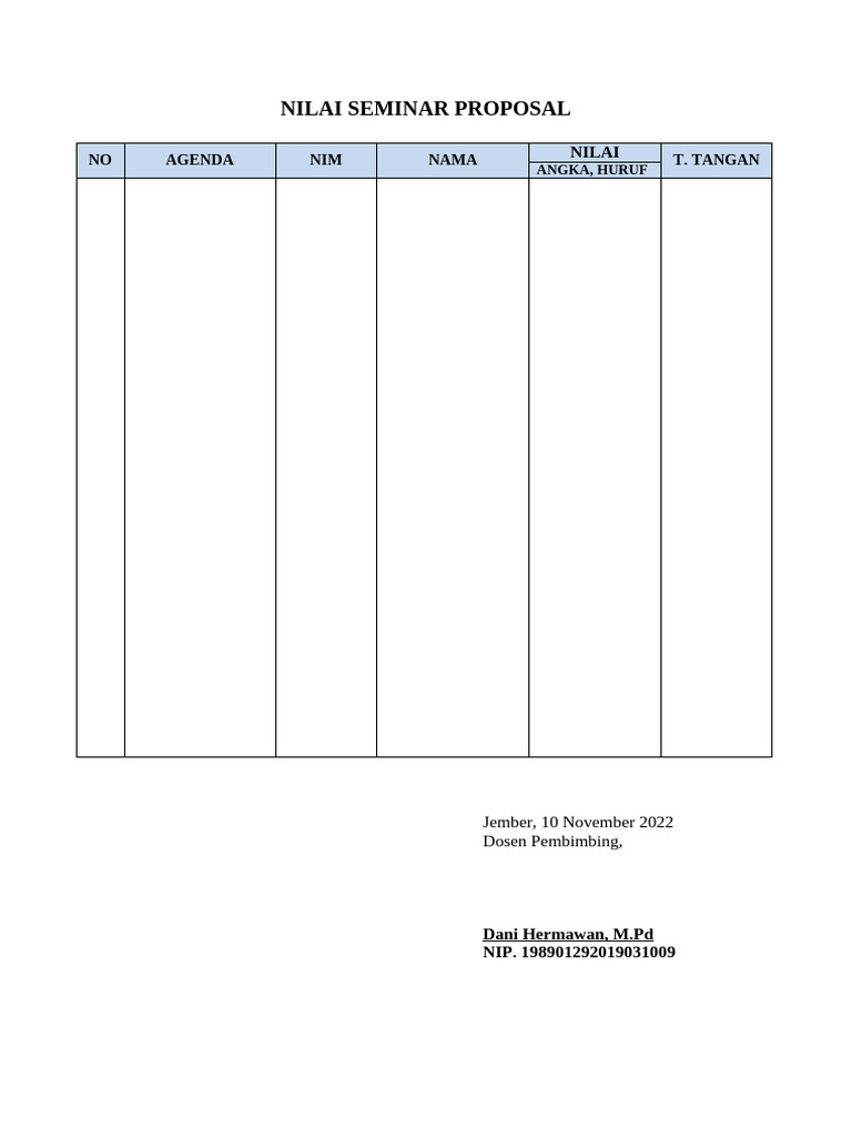 Nilai Sempro Tabel | PDF