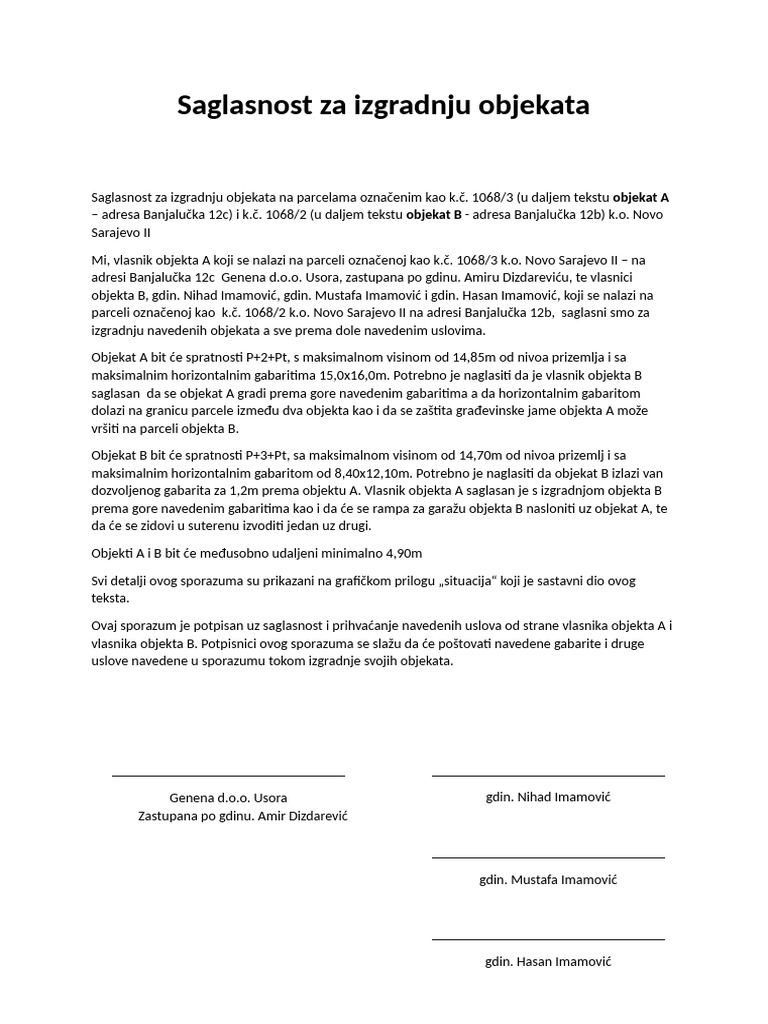 Saglasnost Za Izgradnju Objekata | PDF