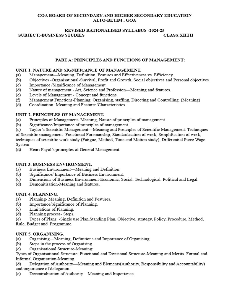 Business Studies Xii Assessment Scheme 2024 25 | PDF | Marketing | Business