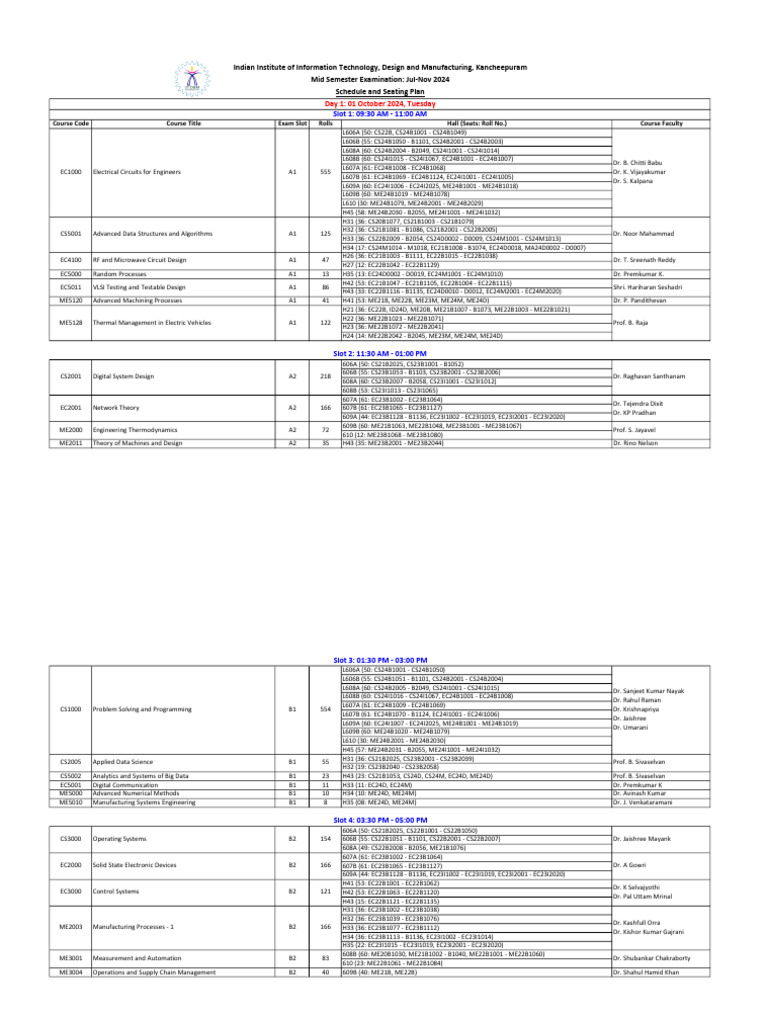 Midsem - Schedule - Students | PDF