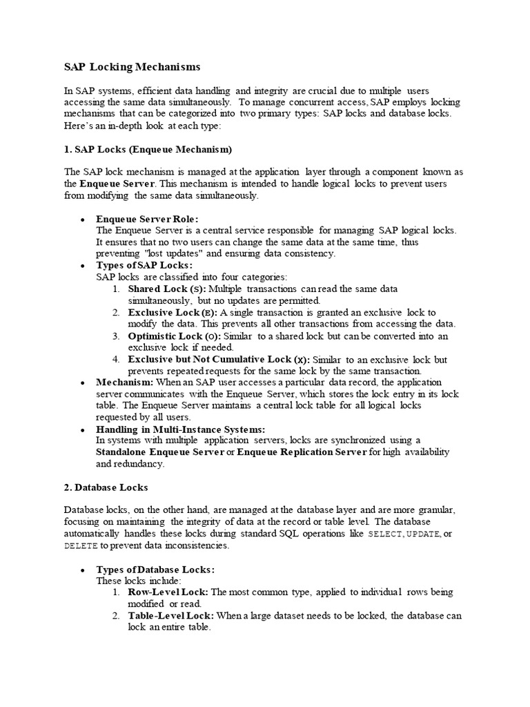 SAP Locking Mechanisms | PDF