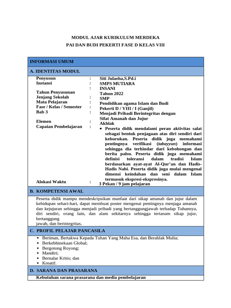 Kumer 2023 Modul Ajar | PDF