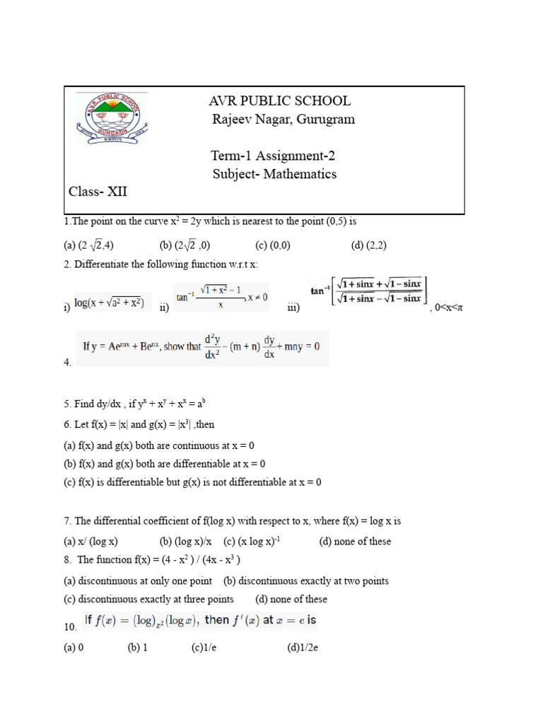 Class 12 Term 1 Assignment 2 | PDF