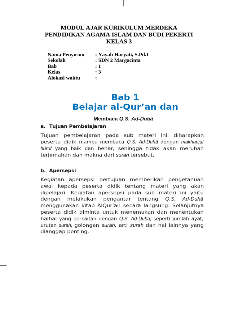 Modul Ajar Pai Kelas 3 | PDF