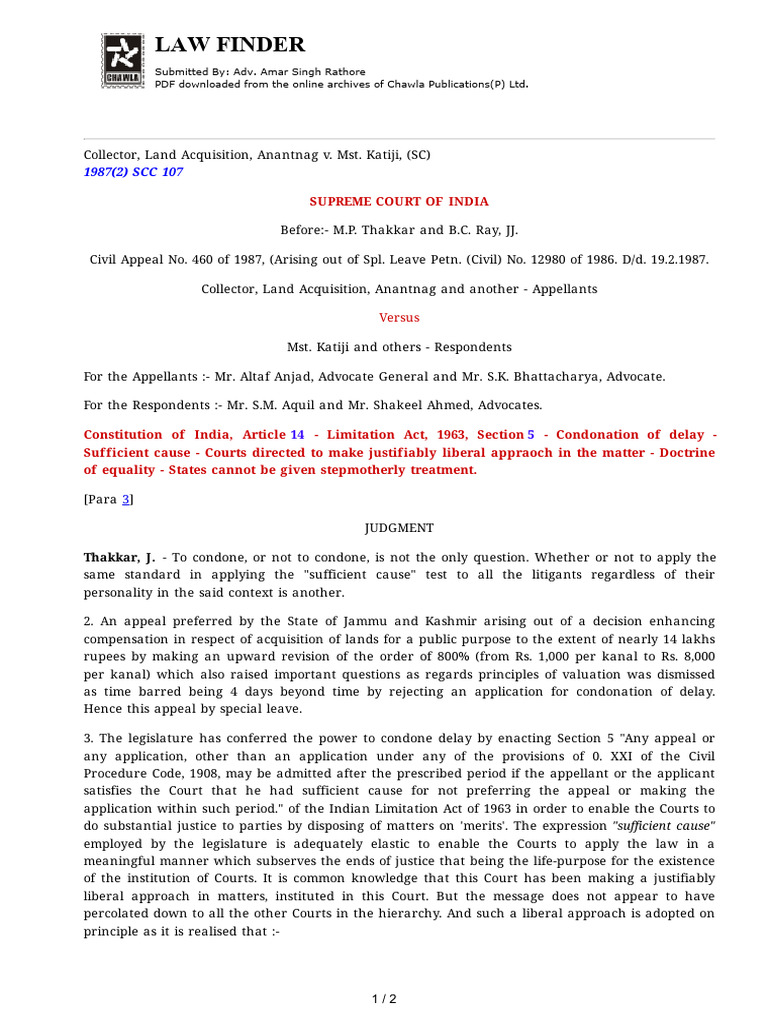 Section 5 Limitation Act in Support | PDF